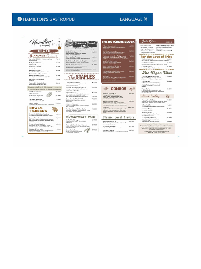Hamilton'a Gastropub Menu - View Menu - Johari Rotana | PDF