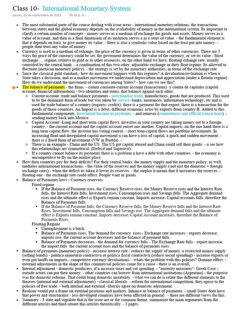 Class 10 - International Monetary System | PDF
