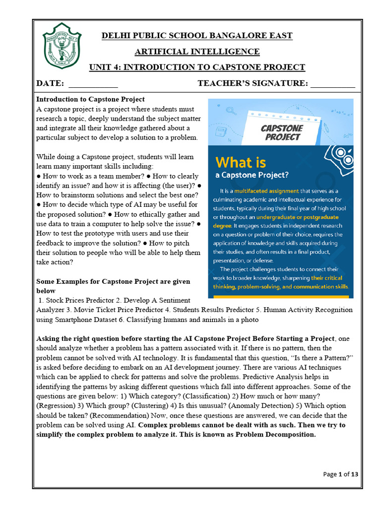 Grade Xi Ai Chp 4 Capstone Project Notes1725327954830 | PDF