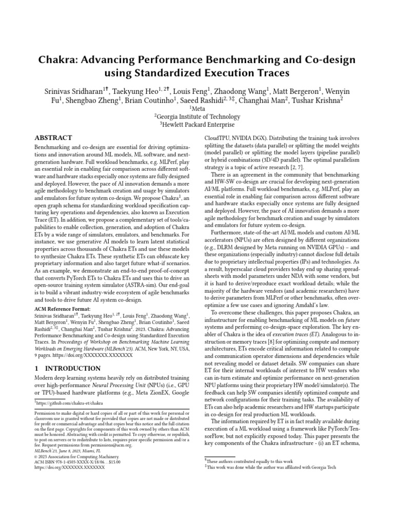Chakra: Advancing Performance Benchmarking and Co-Design Using Standardized Execution Traces | PDF