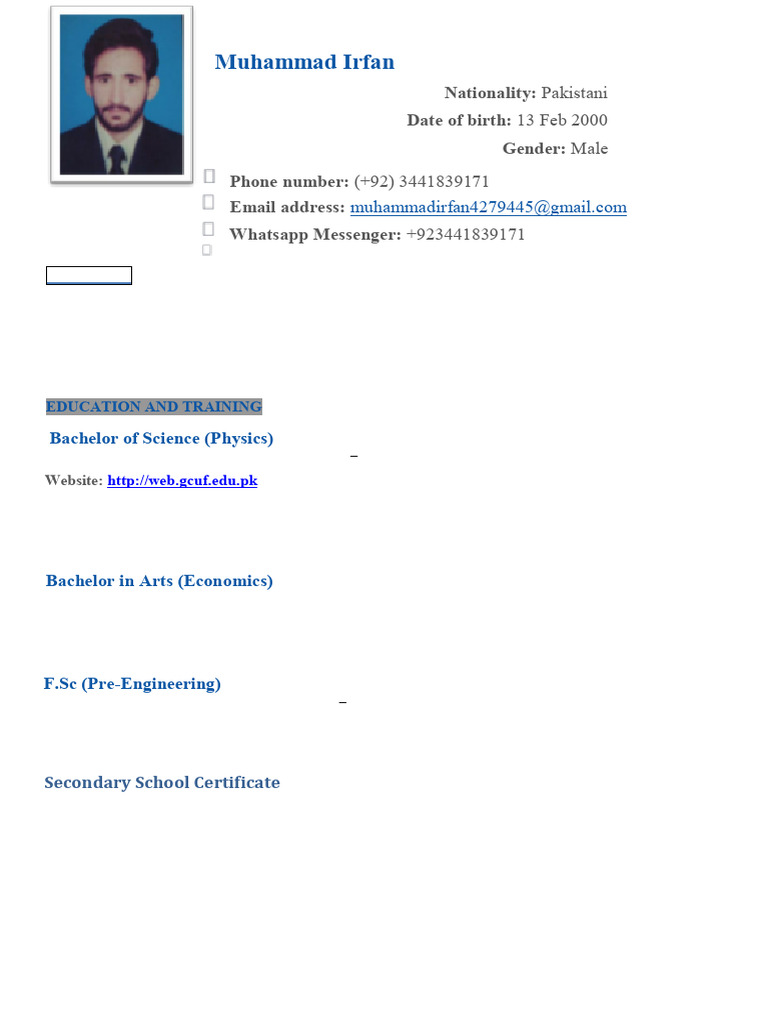 CV Job Muhammad Irfan | PDF