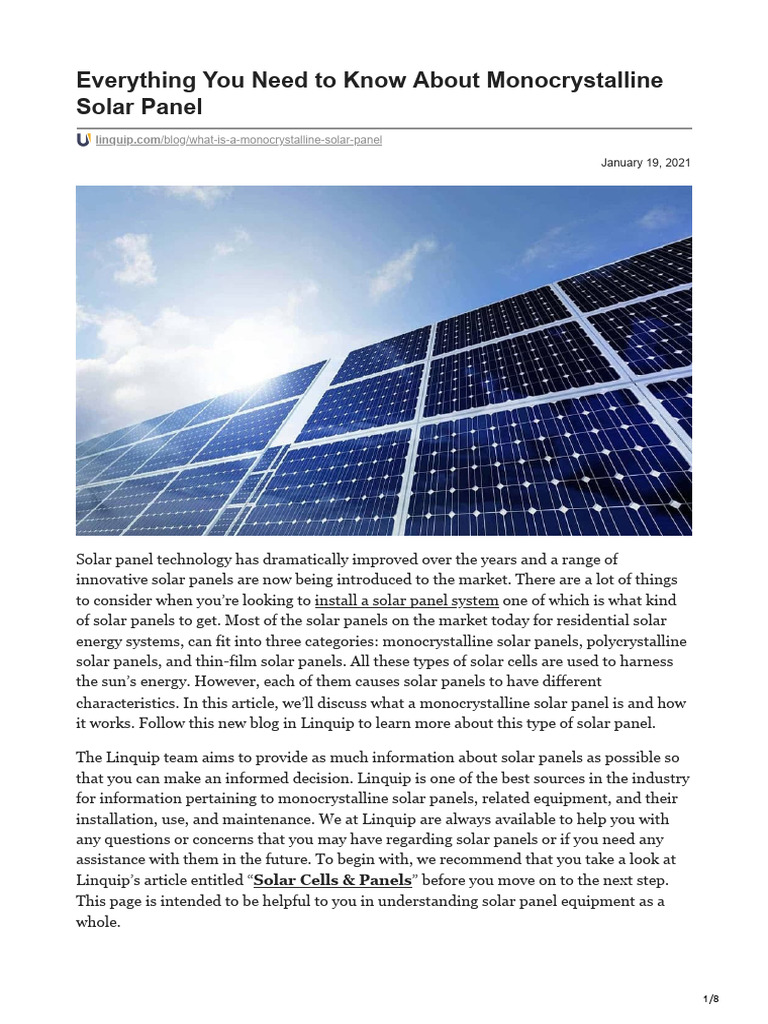 Everything You Need To Know About Monocrystalline Solar Panel | PDF