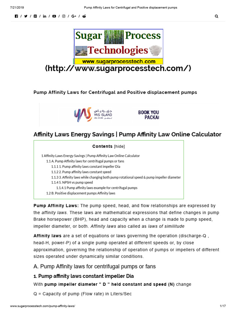 Affinity Laws For Centrifugal and Positive Displacement Pumps | PDF ...