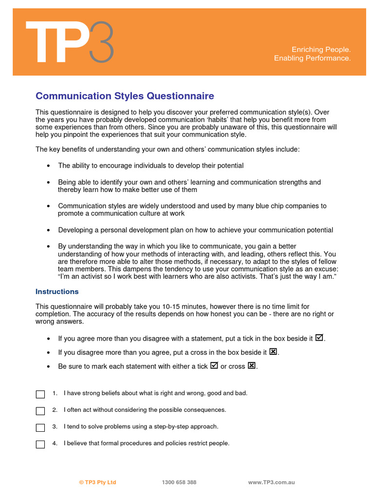 Communication Styles Questionnaire | PDF