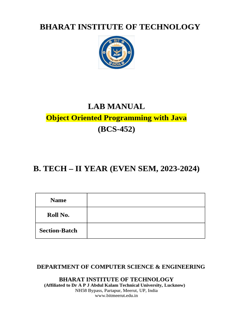 Lab Manual Java Final BTECH | PDF