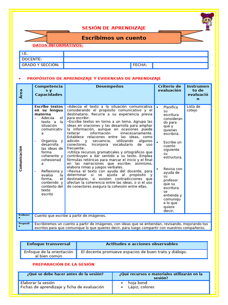 Sesion D3 Com Escribimos Un Cuento | PDF