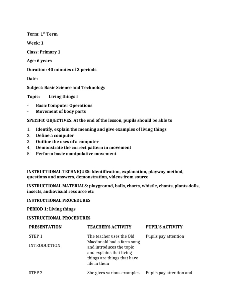 Living Things + Basic Computer Operations + Movement of Body Parts | PDF