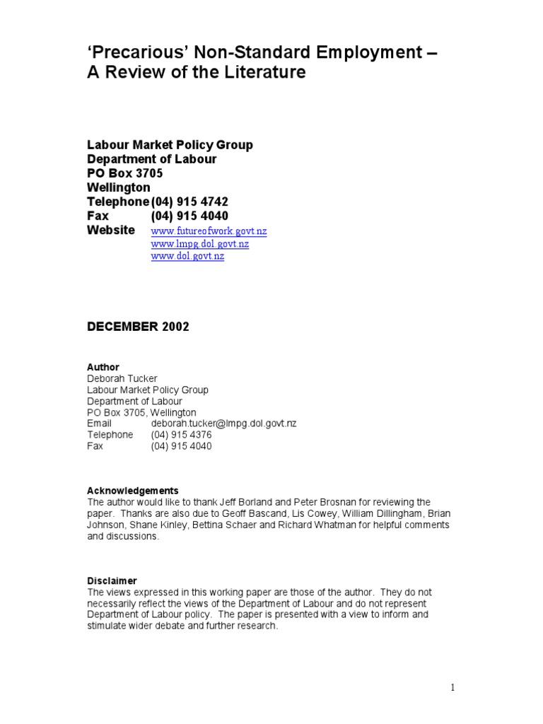 Precarious Non-Standard Employment Review | PDF | Temporary Work ...