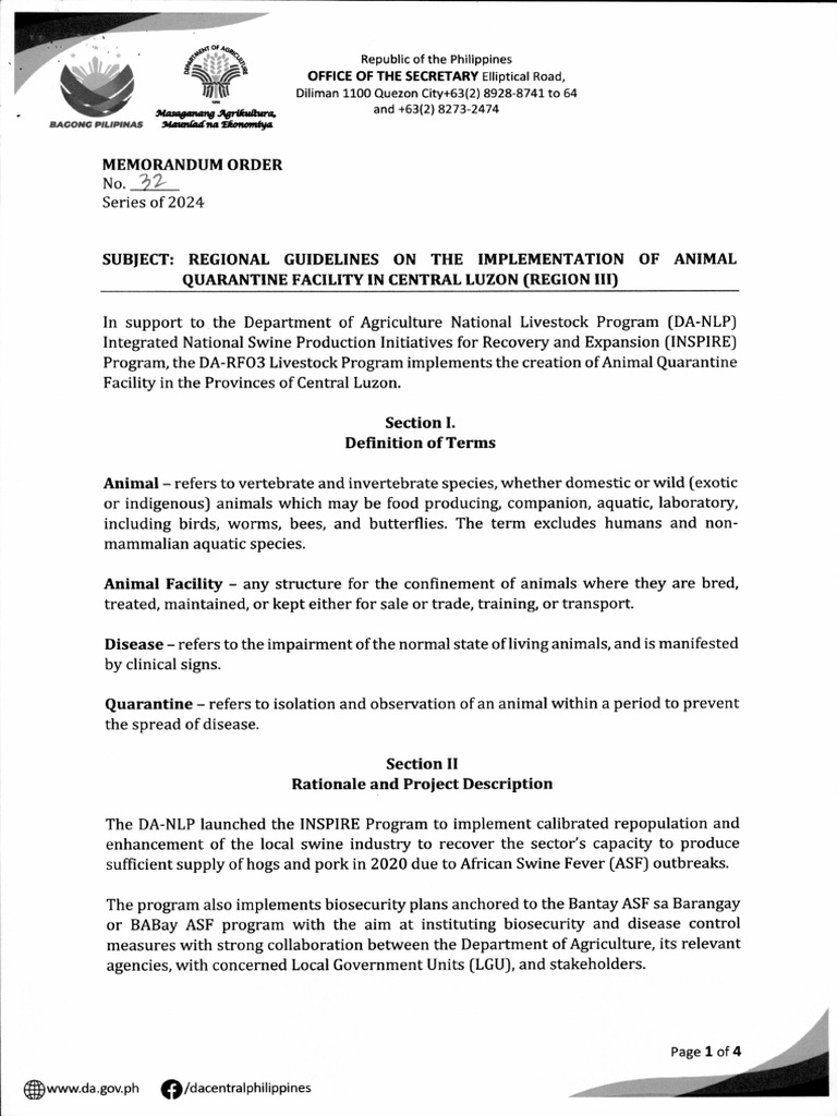 Mo 32 2024 Regional Guidelines Animal Quarantine Facility in Central ...
