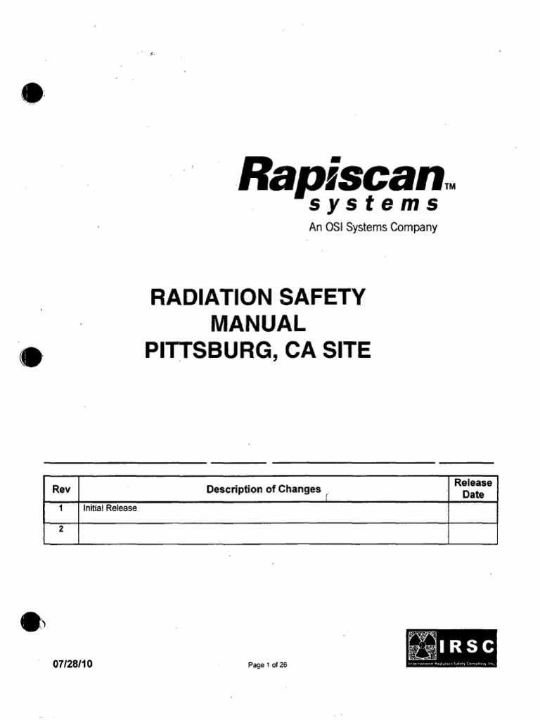 Radiation Safety Manual _rapiscan _ml110700190 | PDF