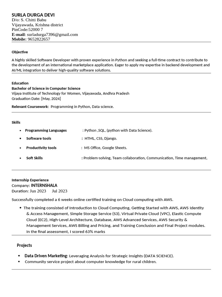 Surla Durga Devi Resume | PDF