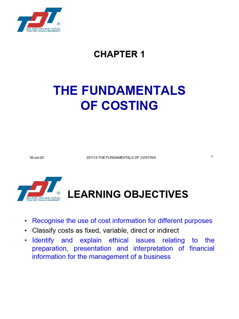 201112_Chapter 1 - The Fundamentals of Costing | PDF