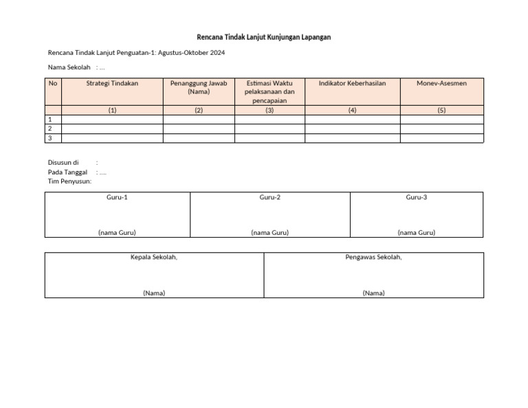 Lembar Rencana Tindak Lanjut | PDF