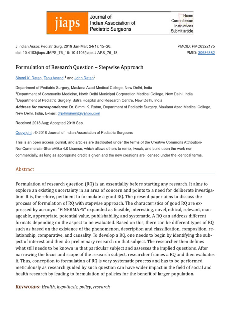CH. 02 - Formulation of Research Question - Stepwise Approach | PDF