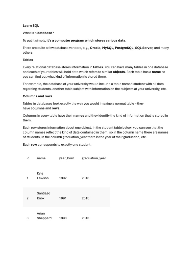Learn Sql Pdf