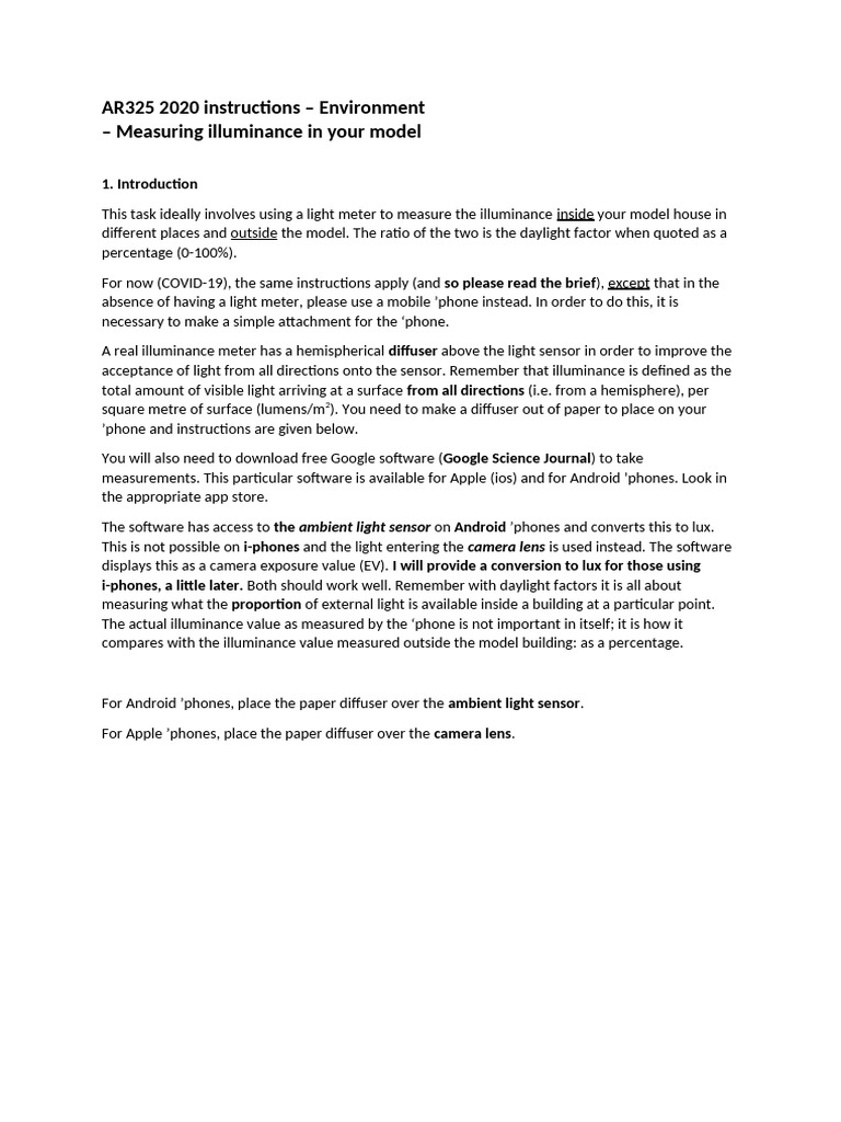 AR325 2020 Instructions For Measuring Illuminance (Nov 2020) | PDF