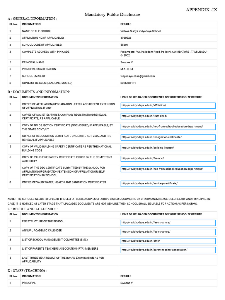 Mandatory Vishwa Sishya Vidhyodaya | PDF