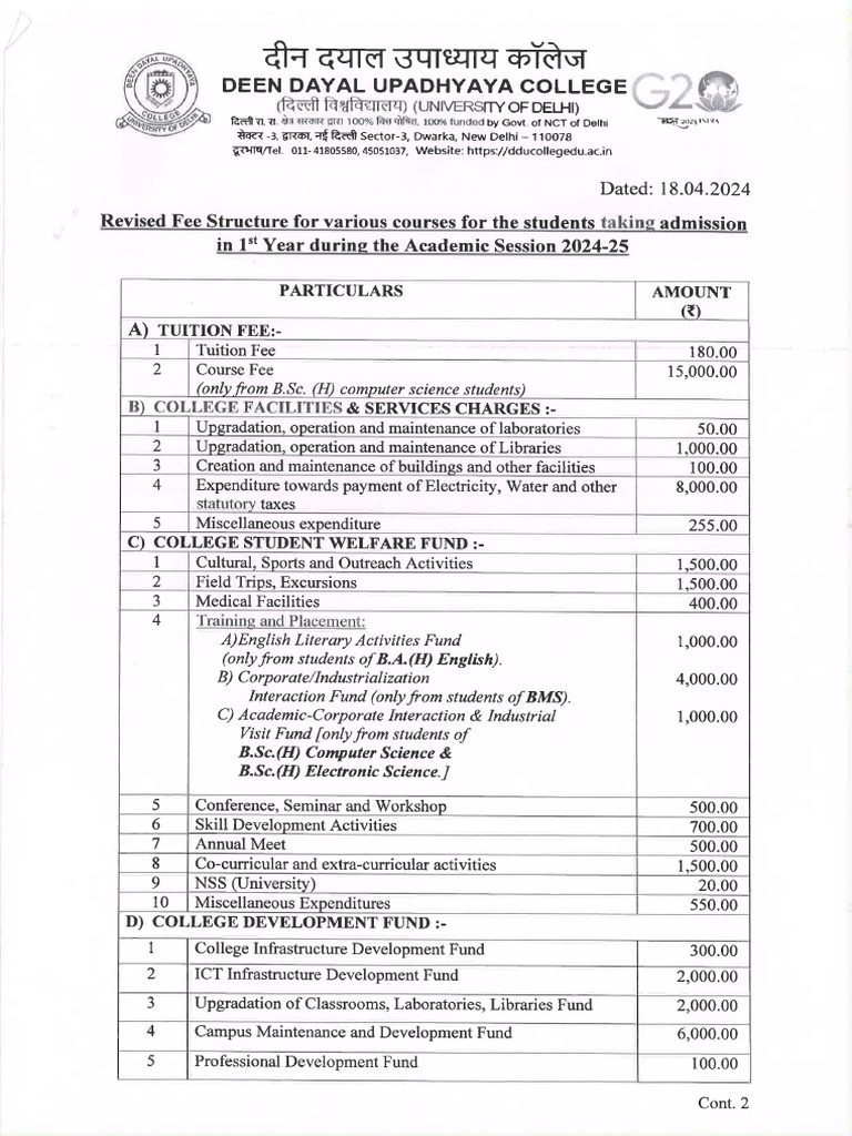 Revised Fee Structure 2024-25 (1st Year) Dated 18.04.2024 | PDF