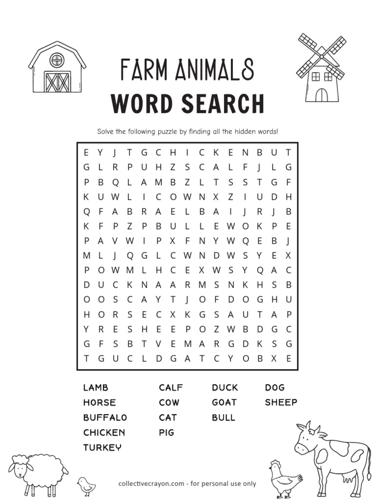 Farm Animals Word Search | PDF