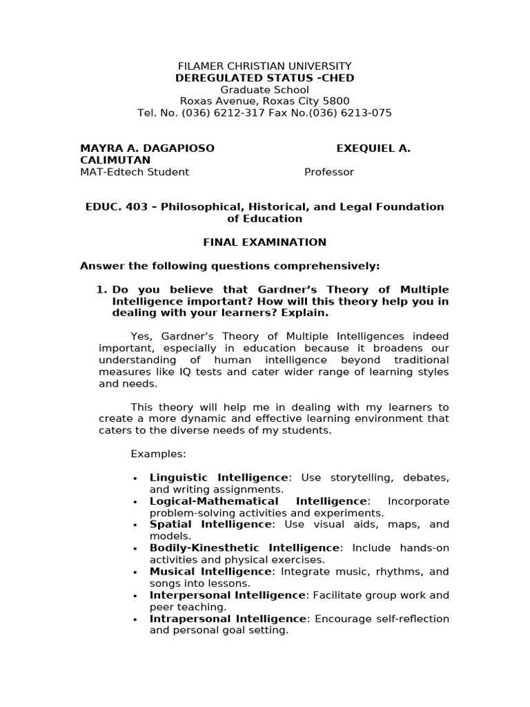 Mayra A. Dagapioso Educ 403 Final Exam | PDF