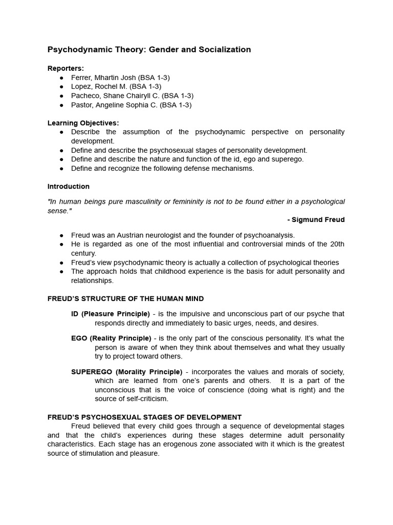 Psychodynamic Theory: Gender & Development | PDF | Id | Psychodynamics