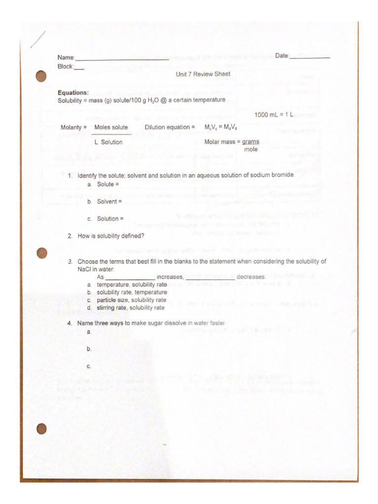 Unit 7 Review Sheet | PDF