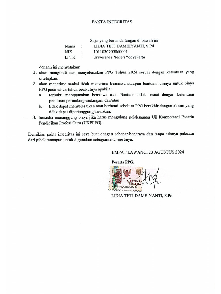 Surat Fakta Integritas | PDF