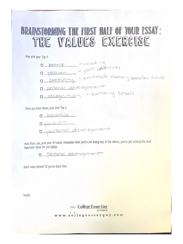 The Values Exercise | PDF