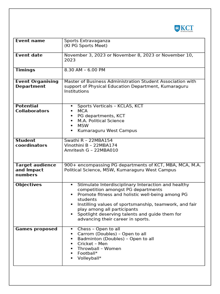 Sports Meet Proposal | PDF