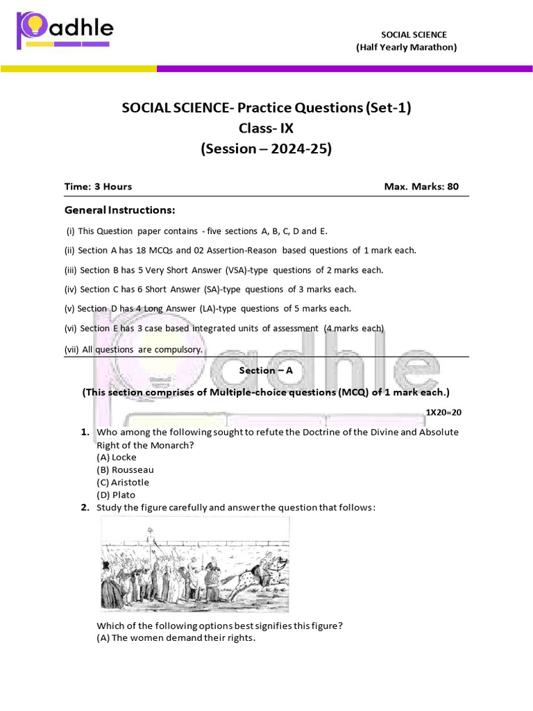 SOCIAL SCIENCE - Class 9 - Sample Paper Set 1 | PDF | Desert | Politics