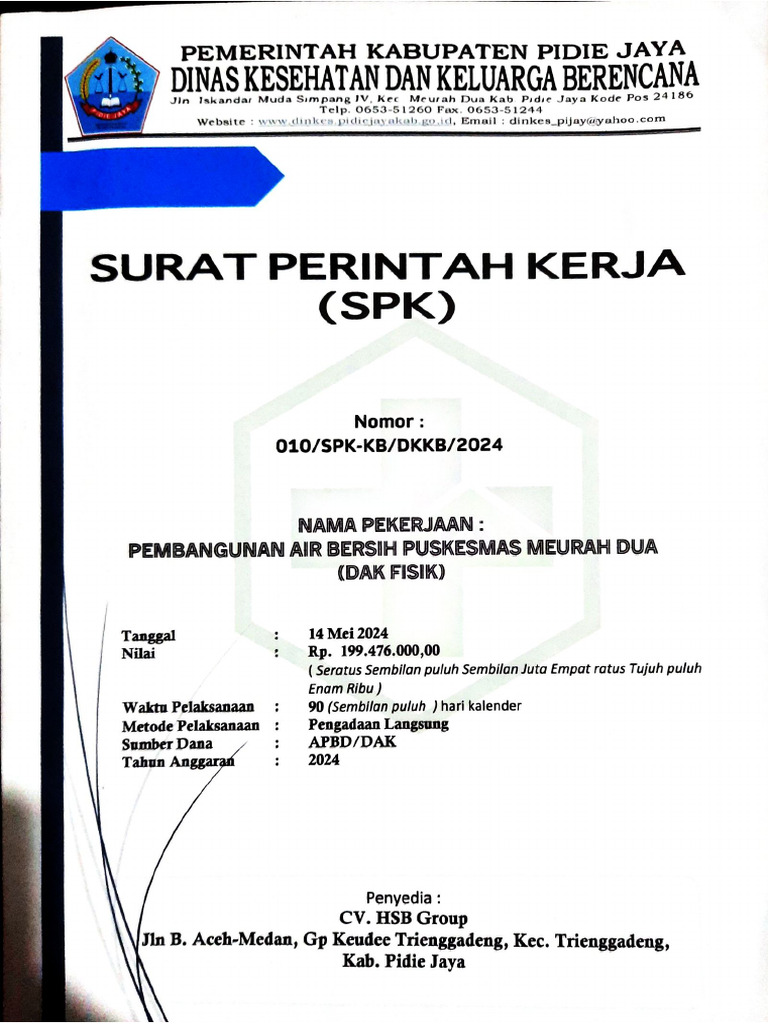 Kontrak Dan Bast Dinkes HSB | PDF