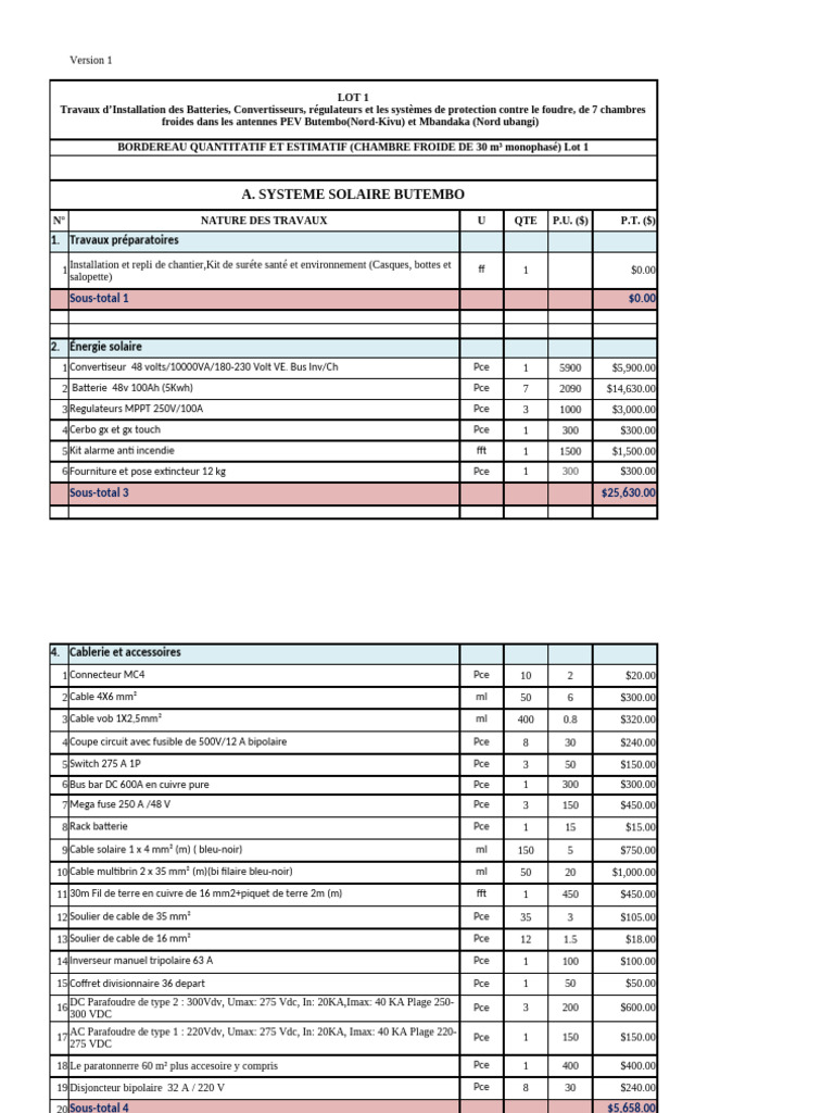 Bordereau Du Devis Quantitatif Lot 21 | PDF