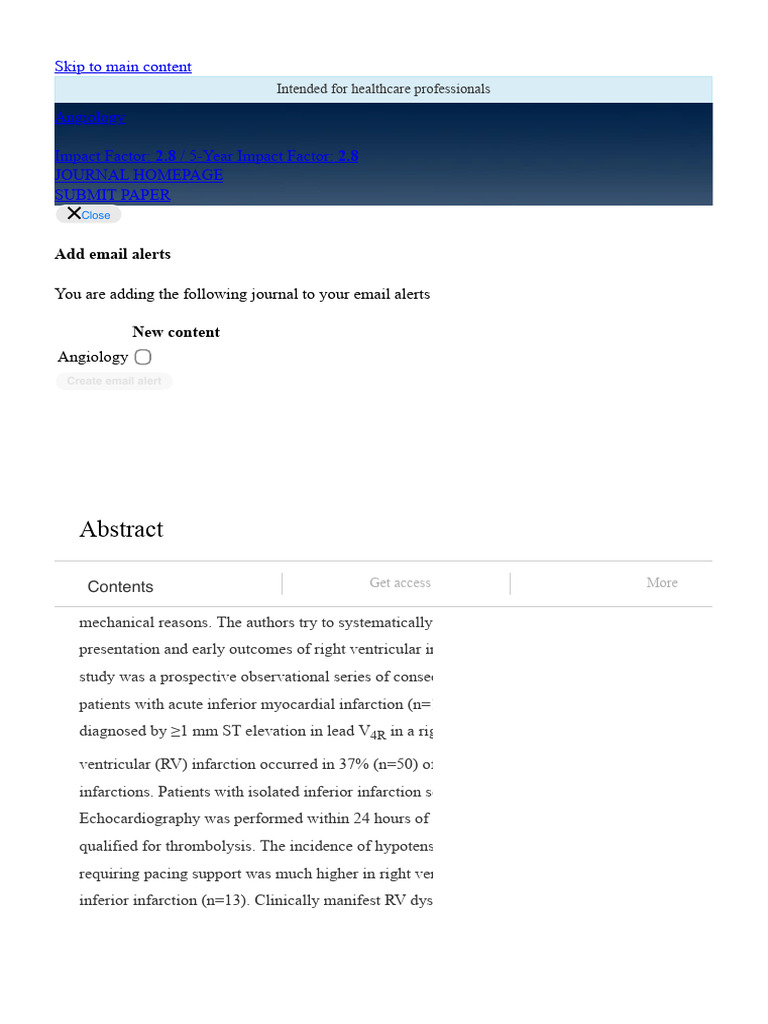 Add Email Alerts: Skip To Main Content Angiology Impact Factor: / 5 ...