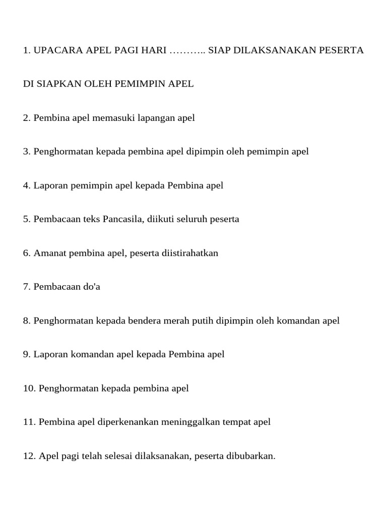 Susunan Upacara Apel Pagi | PDF