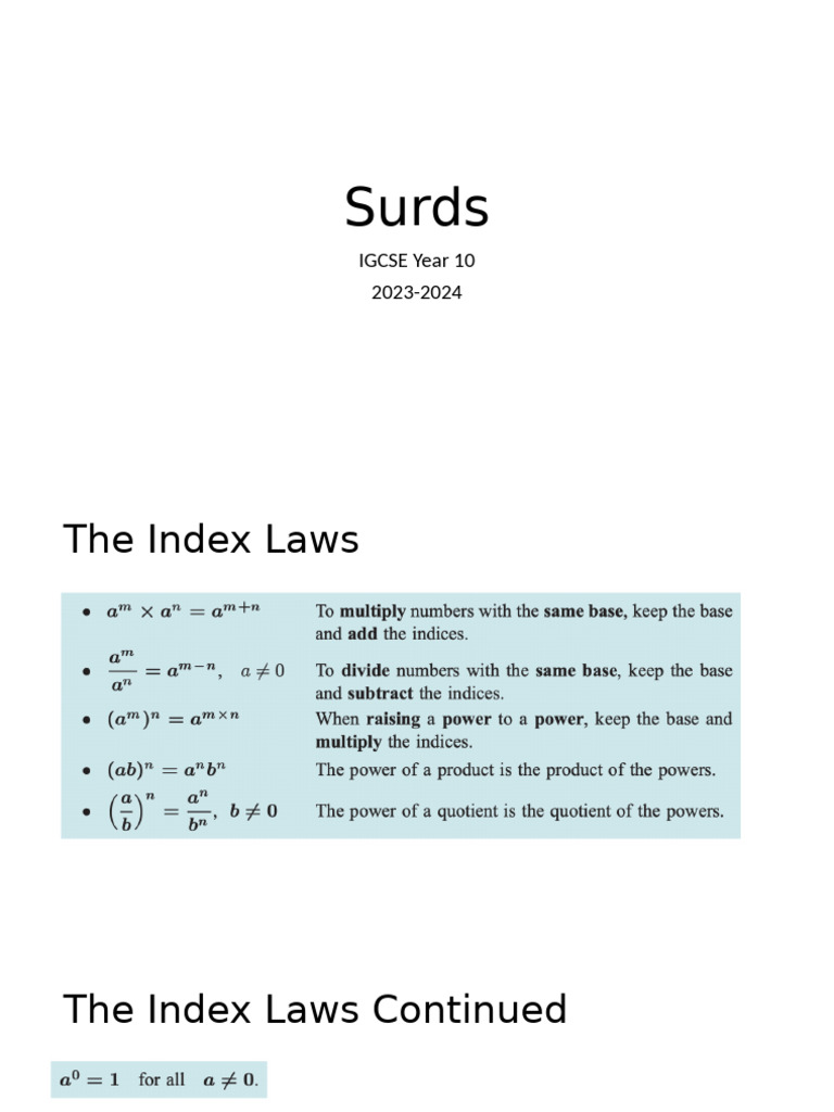 2023-2024 Year 10 Surds | PDF