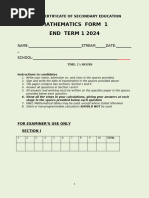 Mathematics Form 1 - Question Paper | PDF | Sphere | Area