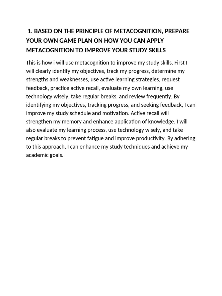 Metacognition To Improve Your Study Skills | PDF | Learning ...