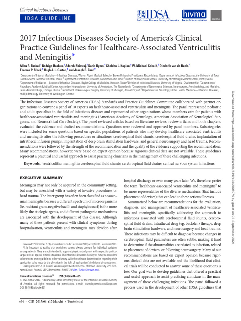 2017 Practice Guidelines For Healthcare Associated Ventriculitis and ...