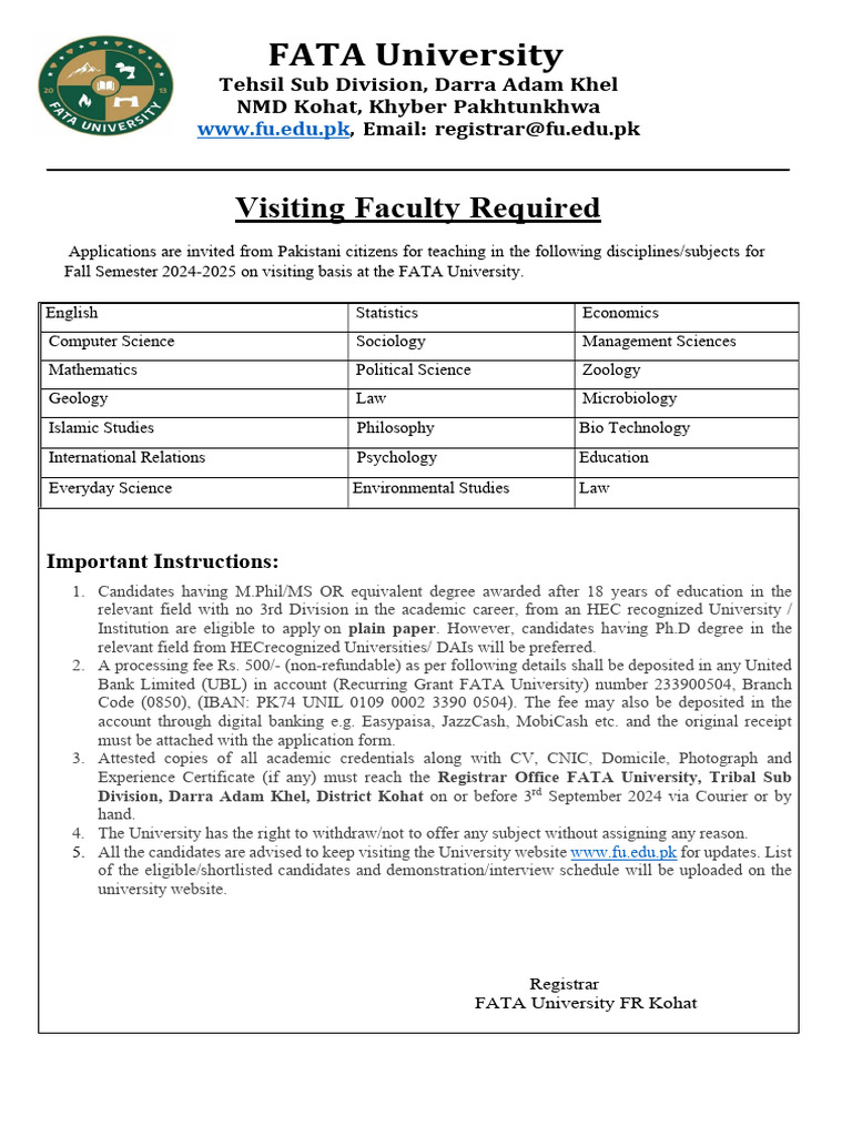 Visiting Faculty 2024-25 | PDF