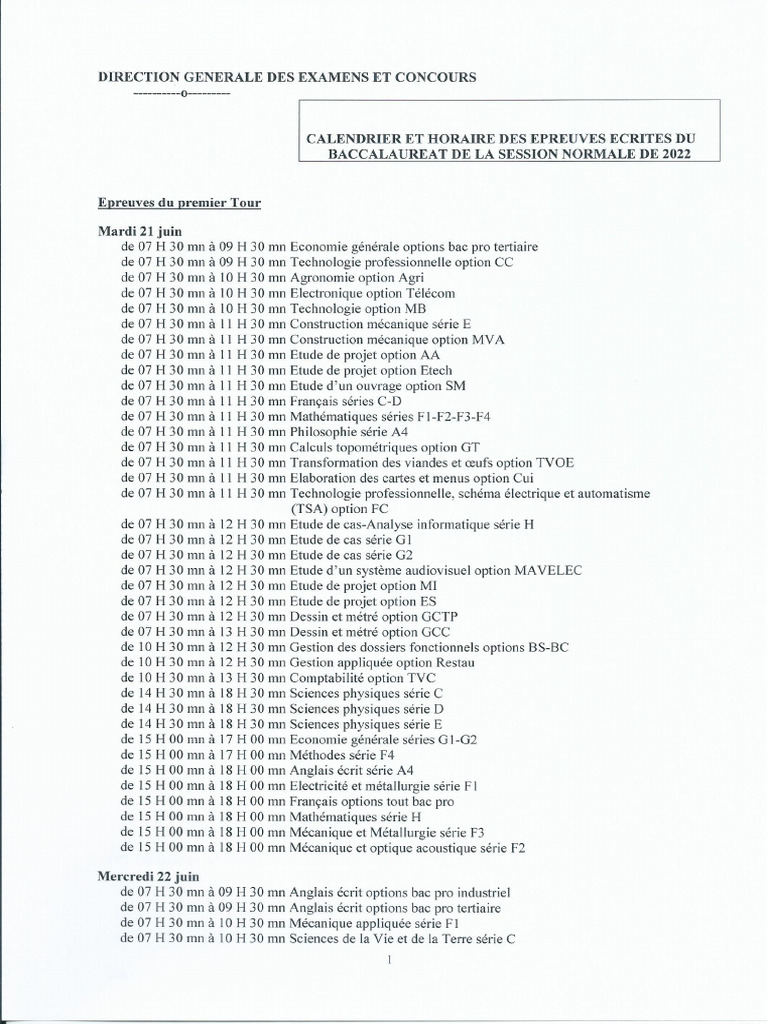Calendrier BAC | PDF
