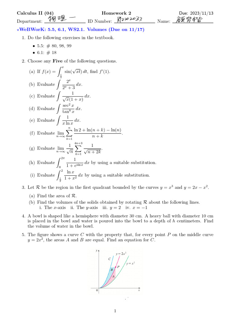 112calculus2 hw2 | PDF