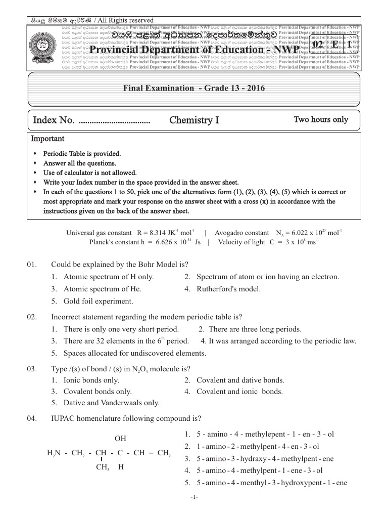 NWP Grade 13 Third Term Chemistry | PDF