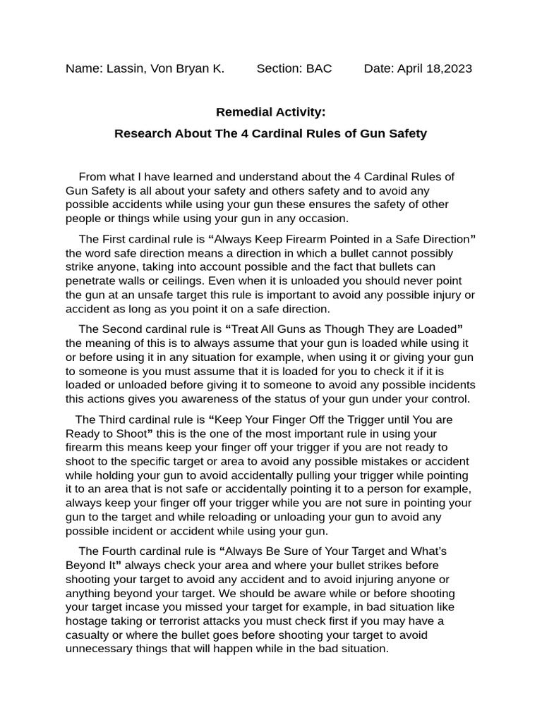 4 Cardinal Rules of Gun Safety | PDF