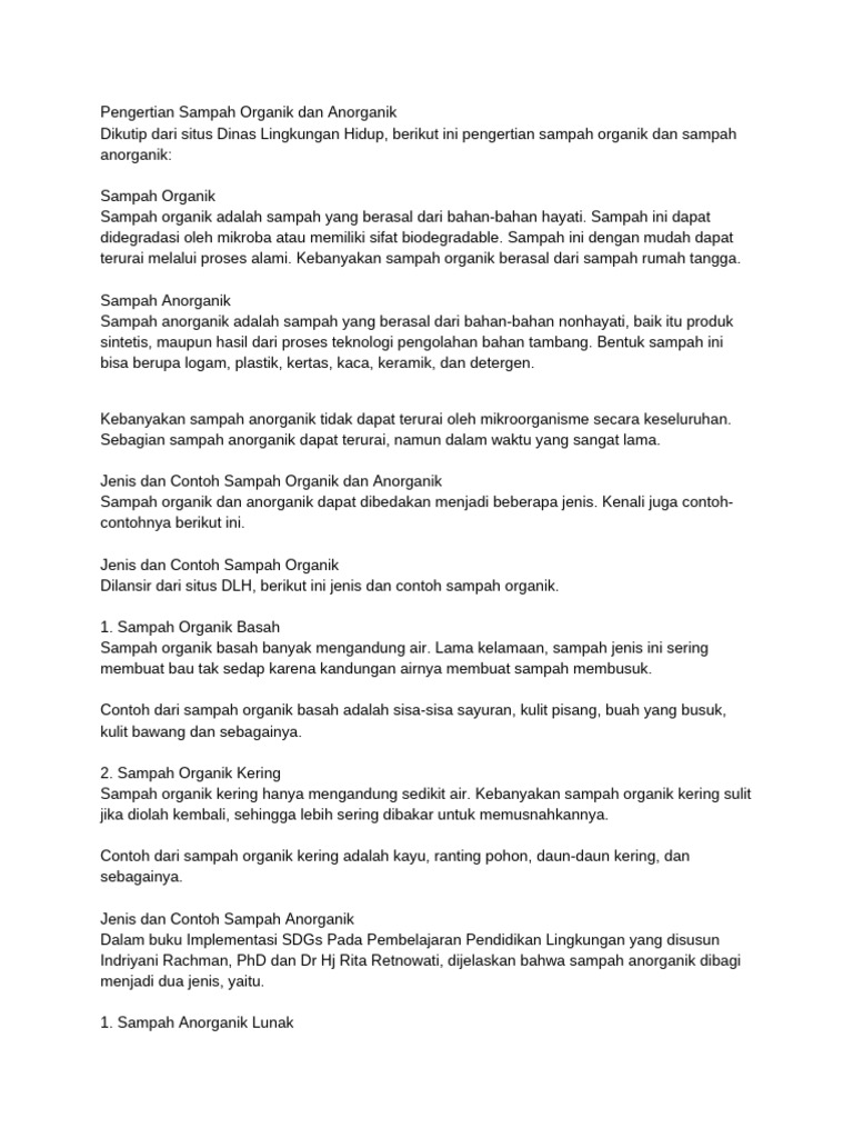 Pengertian Sampah Organik Dan Anorganik | PDF