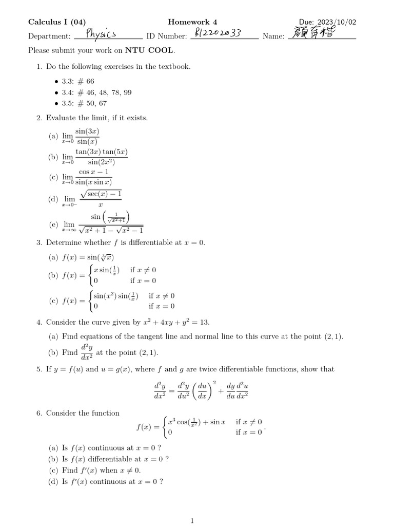112calculus1 hw4 | PDF