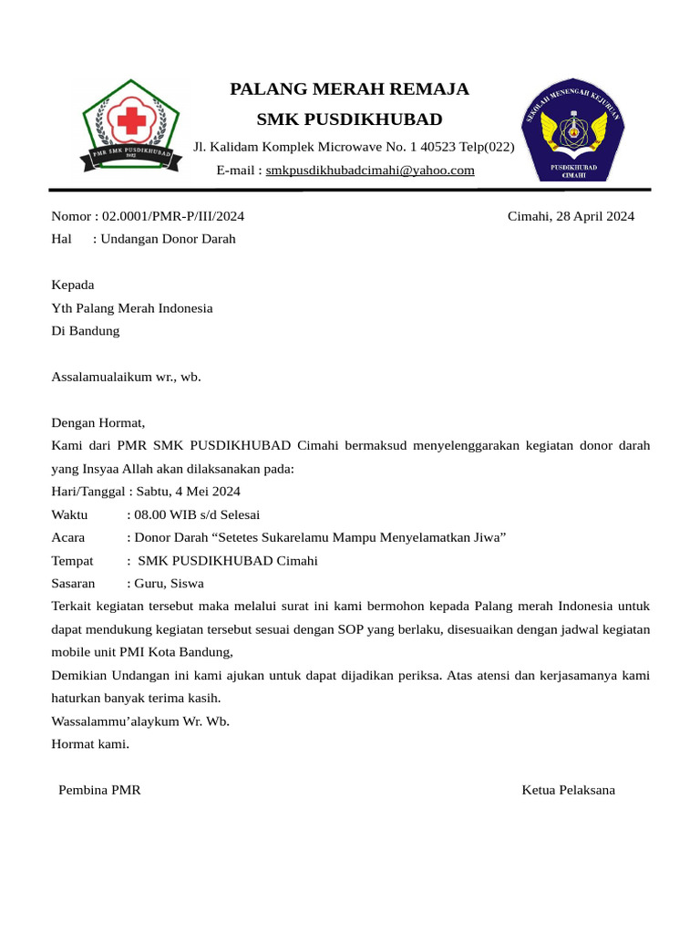 Surat Undangan UTD PMI Bandung | PDF