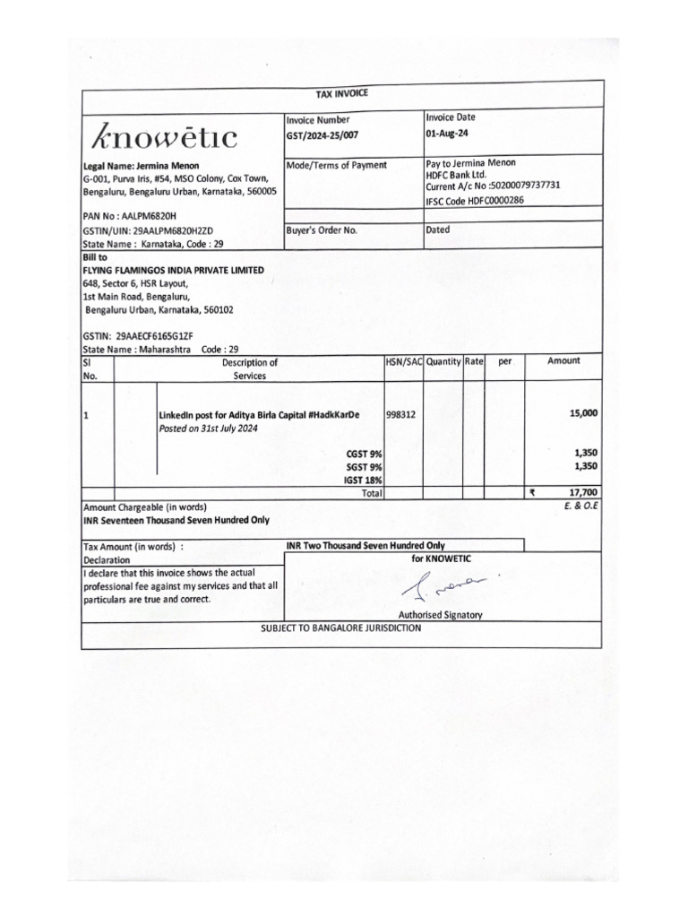 2024 - 08 - 01 JM Flam Invoice Signed | PDF