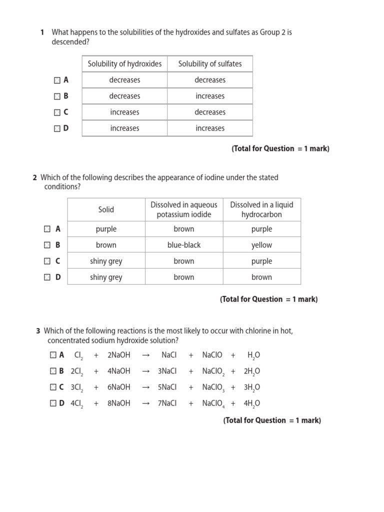 Group 7 - Halogens (Multiple Choice) 1 QP | PDF