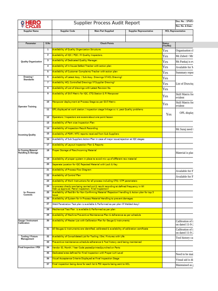 Supplier Process Audit Report - 03 Blank (1) | PDF