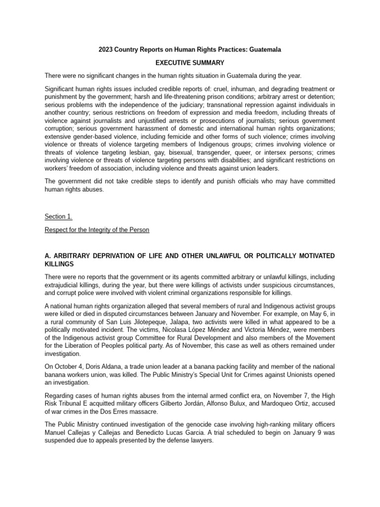 2023 Country Reports On Human Rights Practices GUATEMALA | PDF